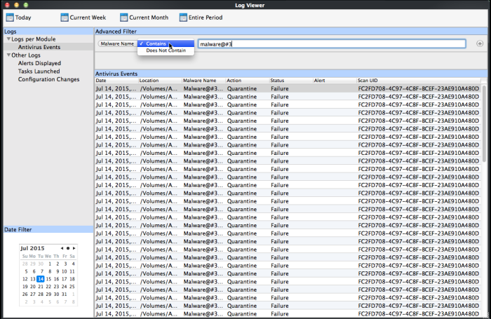 Filter Antivirus Logs Virus Protection Software Comodo Antivirus For Mac